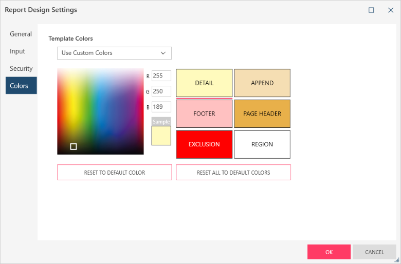 Altair Monarch 2021 Help File - Working with Report/Template Colors