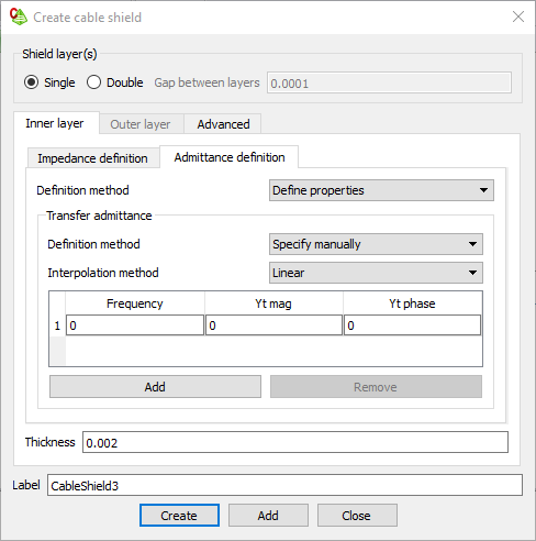 Creating a Cable Shield Layer (Shield Properties)
