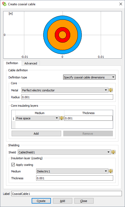 Defining a Coaxial Cable Using Cable Dimensions