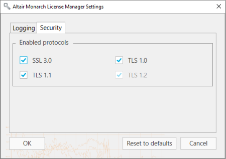 Altair Monarch 2021 License Manager Help - Configuring Security Protocols