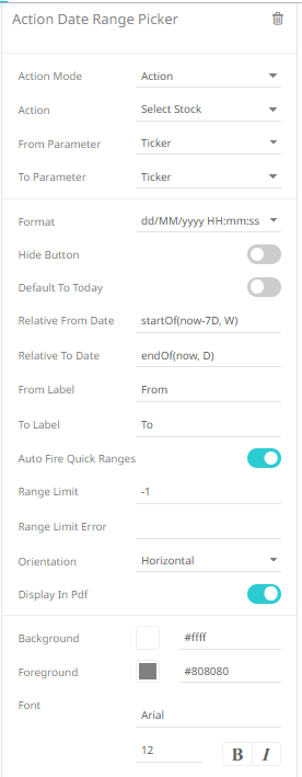 Altair Panopticon Web Authoring Help - Adding an Action Date Range Picker