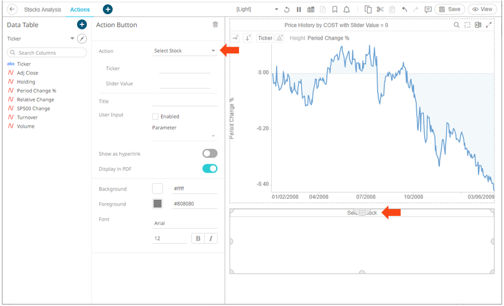 Altair Panopticon Web Authoring Help Adding An Action Button