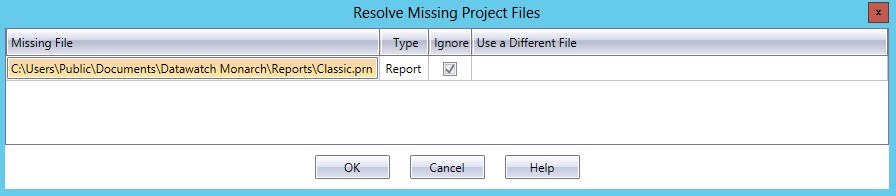 Altair Monarch 2022 Help File - Missing Files Dialog