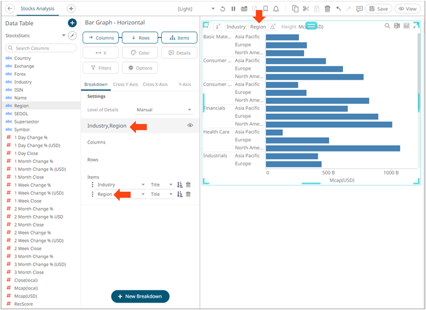Altair Panopticon Web Authoring Help - Adding Columns to the Breakdown