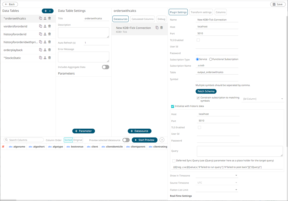 Altair Panopticon Web Authoring Help - Previewing Streaming Data