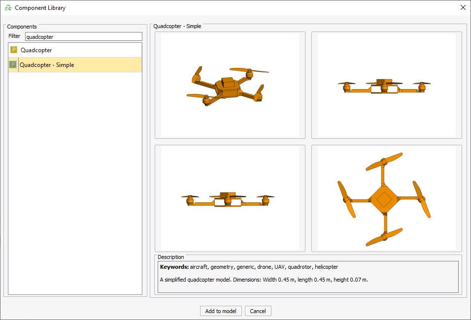 Adding a Quadcopter from the Component Library
