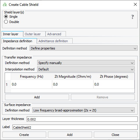 Creating a Cable Shield Layer (Shield Properties)