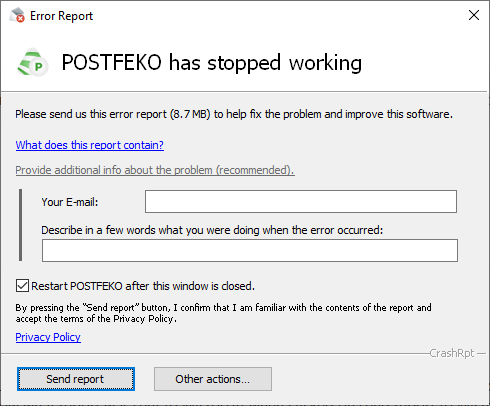 Sending a Crash Report While Connected to the Internet
