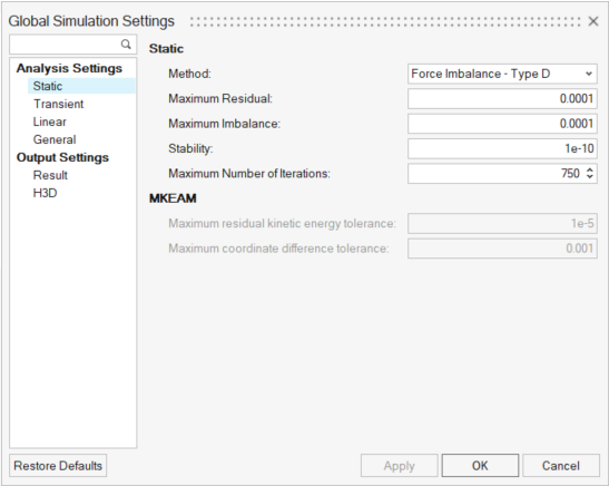 Global Simulation Settings Dialog