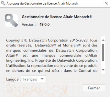 Aide du Gestionnaire de licence Altair Monarch 2023