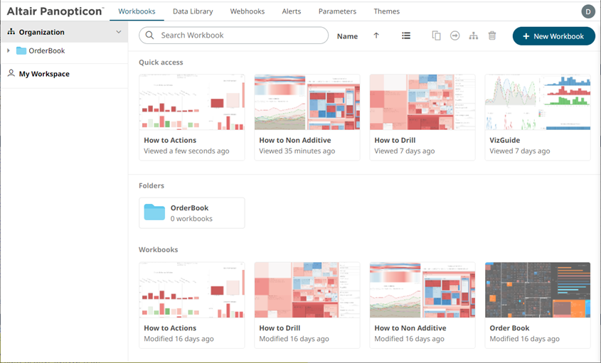 Altair Panopticon Web Authoring Help - [8] Accessing Workbooks and Context Menu Options