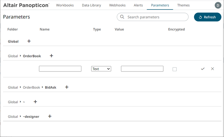 Altair Panopticon Web Authoring Help - Adding Global Parameters