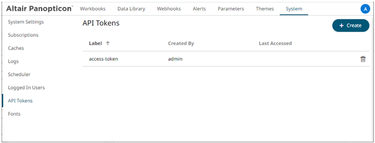 Altair Panopticon Real Time Installation and Reference Help - Managing API Tokens