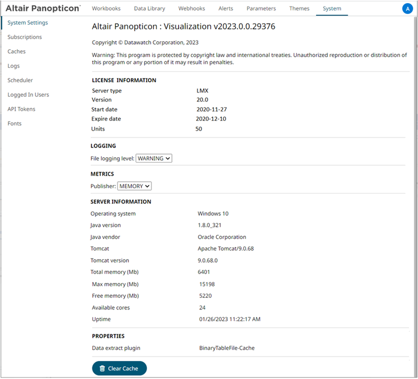 Altair Panopticon Real Time Installation and Reference Help - View License Information