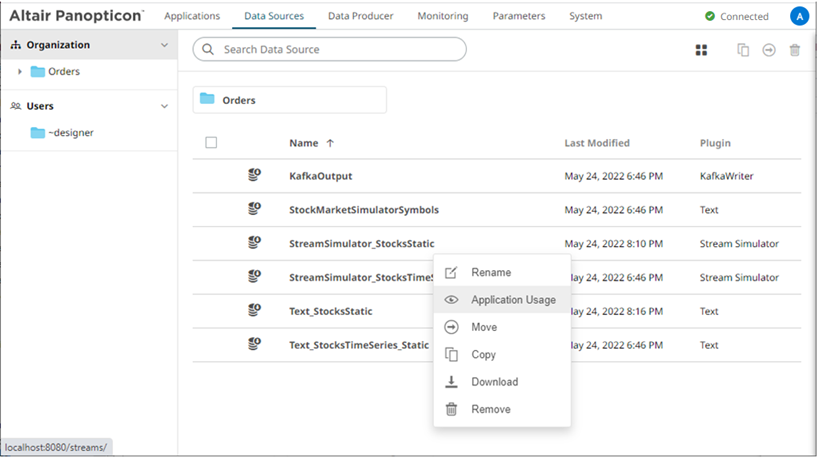 Altair Panopticon Streams Server Installation And Reference Help Viewing Application Usage 4009