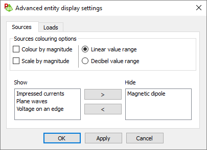 Display Settings for Sources and Loads
