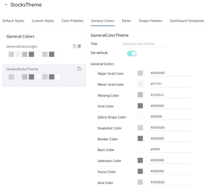 Defining the General Color Settings of a Theme