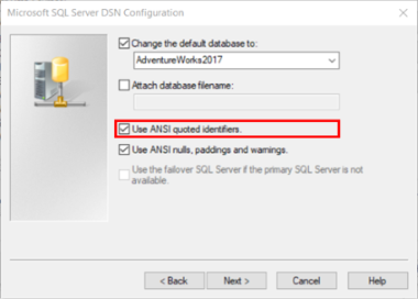 Boîte de dialogue Connexion à ODBC – Remarques de configuration
