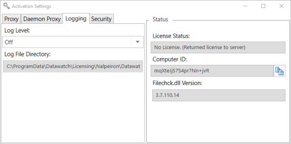 Specifying Logging Levels for Activation Settings